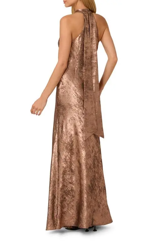 Adrianna Papell Foiled Trumpet Gown - Mocha
