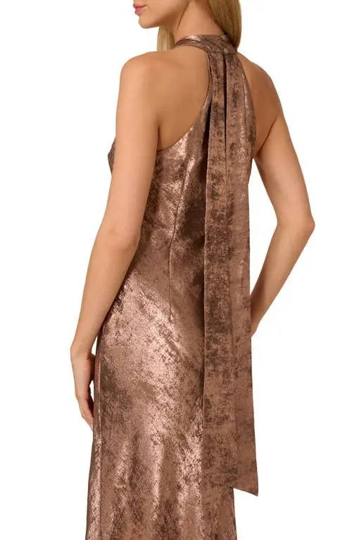 Adrianna Papell Foiled Trumpet Gown - Mocha