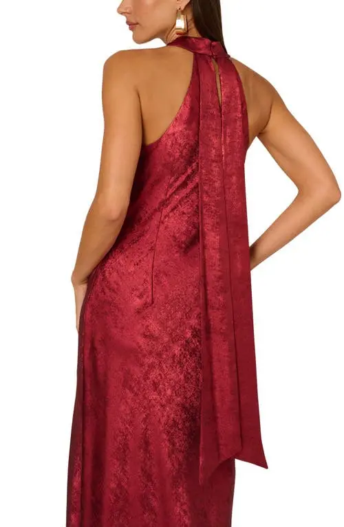 Adrianna Papell Foiled Trumpet Gown - Wine