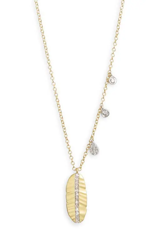 Meira T Leaf & Diamond Charm Necklace - Two Toned Yellow Gold