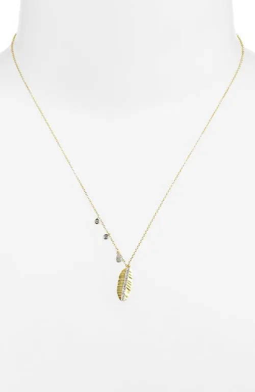 Meira T Leaf & Diamond Charm Necklace