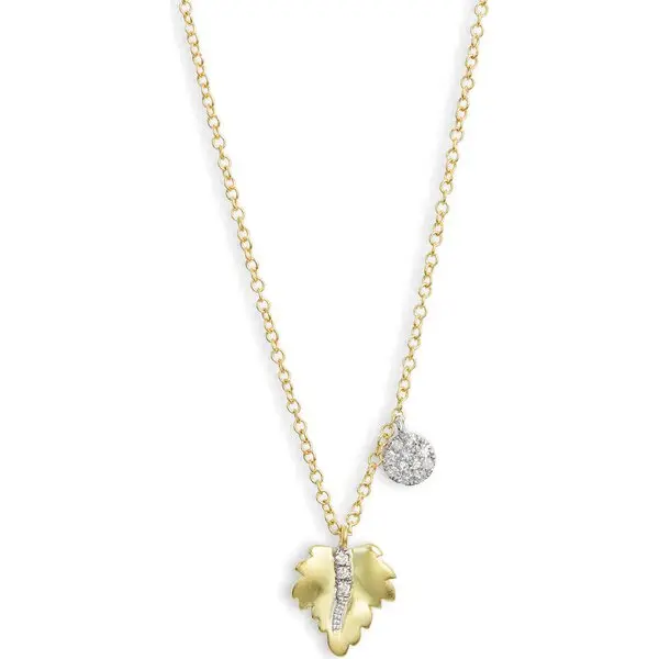 Meira T Leaf & Diamond Necklace - Two Toned Yellow Gold