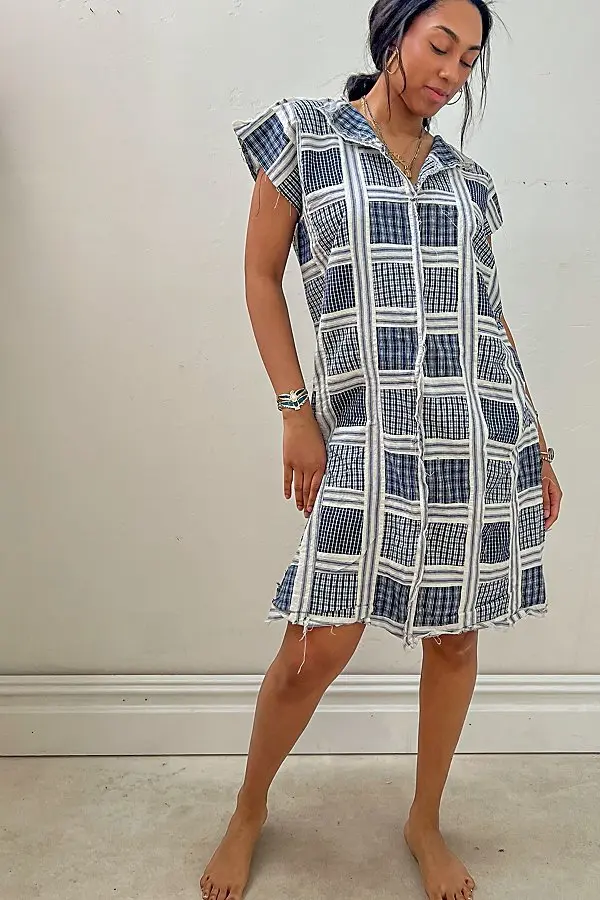 ANNA CORINNA Reworked Vintage Quilt Smock Dress - Navy