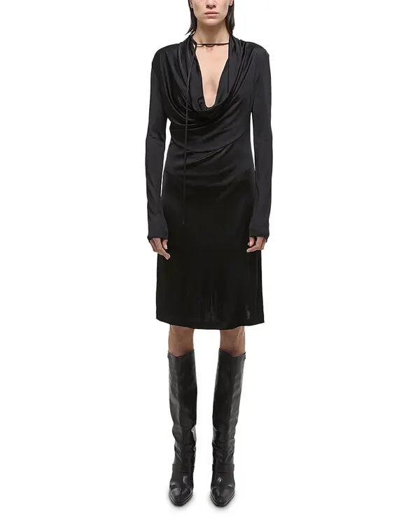 Helmut Lang Cowl Liquid Jersey Dress - Black | Editorialist