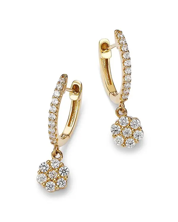 Bloomingdale'S Diamond Flower Dangle Hoop Earrings, 0.75 Tcw - Gold