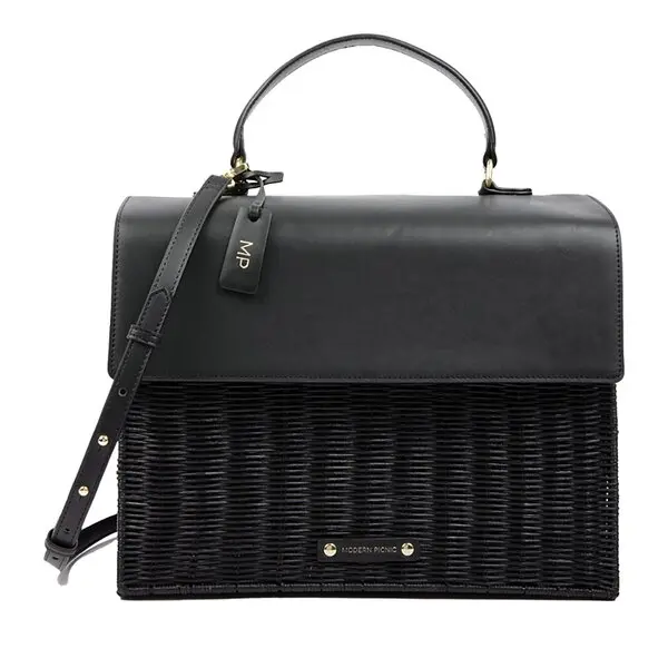 MODERN PICNIC The Large Luncher Wicker Lunch Box - Black
