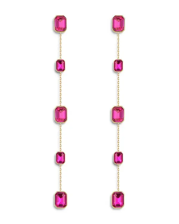 Ettika Crystal Linear Drop Earrings - Pink/gold
