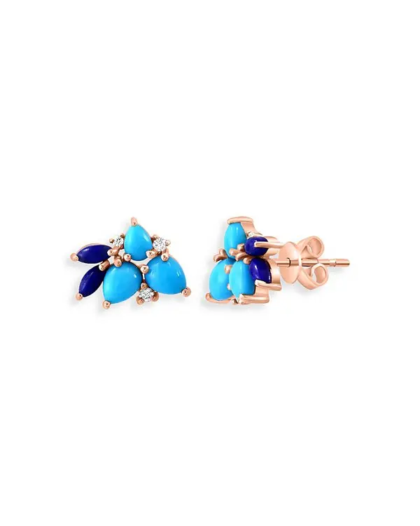 Bloomingdale'S Lapis, Turquoise & Diamond Stud Earrings - Blue
