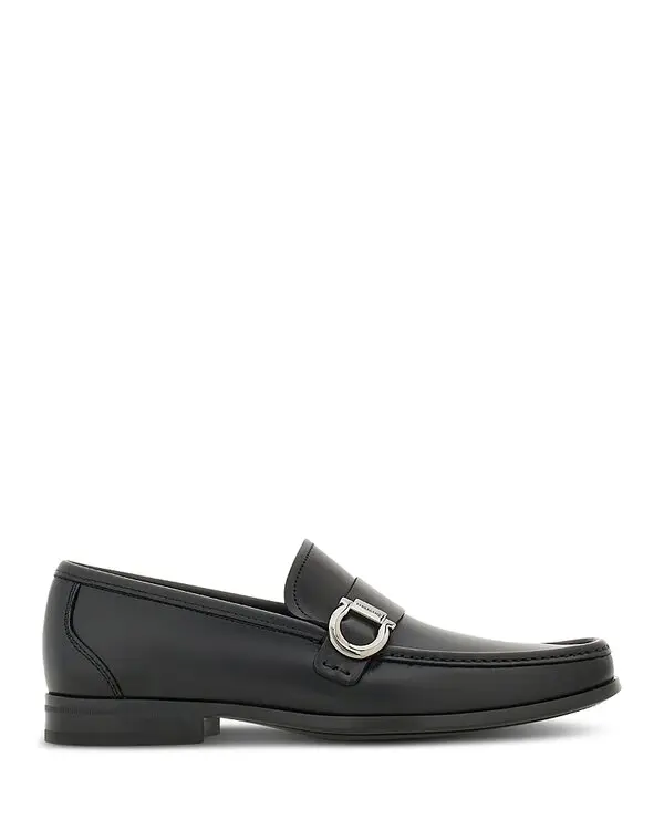 FERRAGAMO Caspian Gancio Leather Loafers - Black