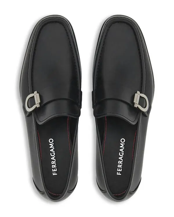FERRAGAMO Caspian Gancio Leather Loafers - Black