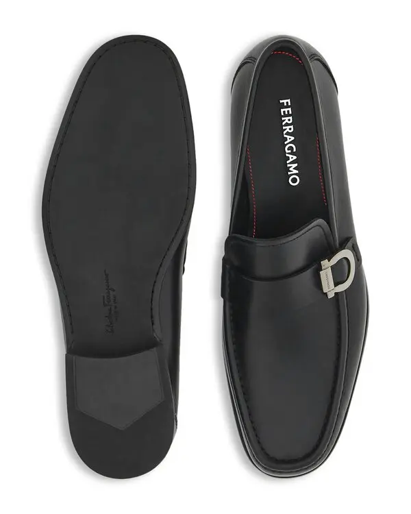 FERRAGAMO Caspian Gancio Leather Loafers - Black