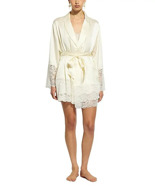 Ginia Silk Lace Robe - Creme