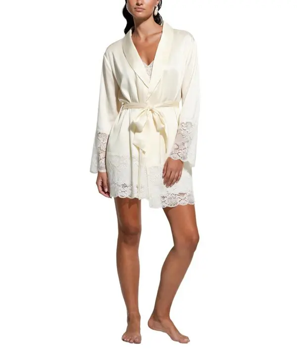 Ginia Silk Lace Robe - Creme