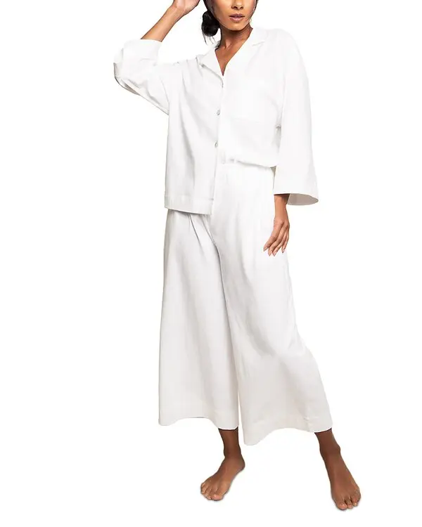 PETITE PLUME Luxe Pima Cotton Wide Leg Pajama Set - White