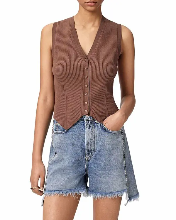 ALLSAINTS Cruz Ribbed Waistcoat - Penny Brown