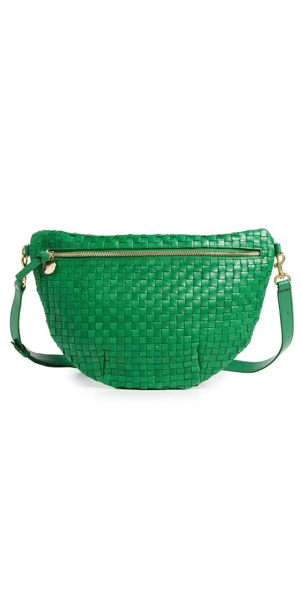 Clare V. Grande Fanny Pack In Woven Leather - Grass Woven Checker