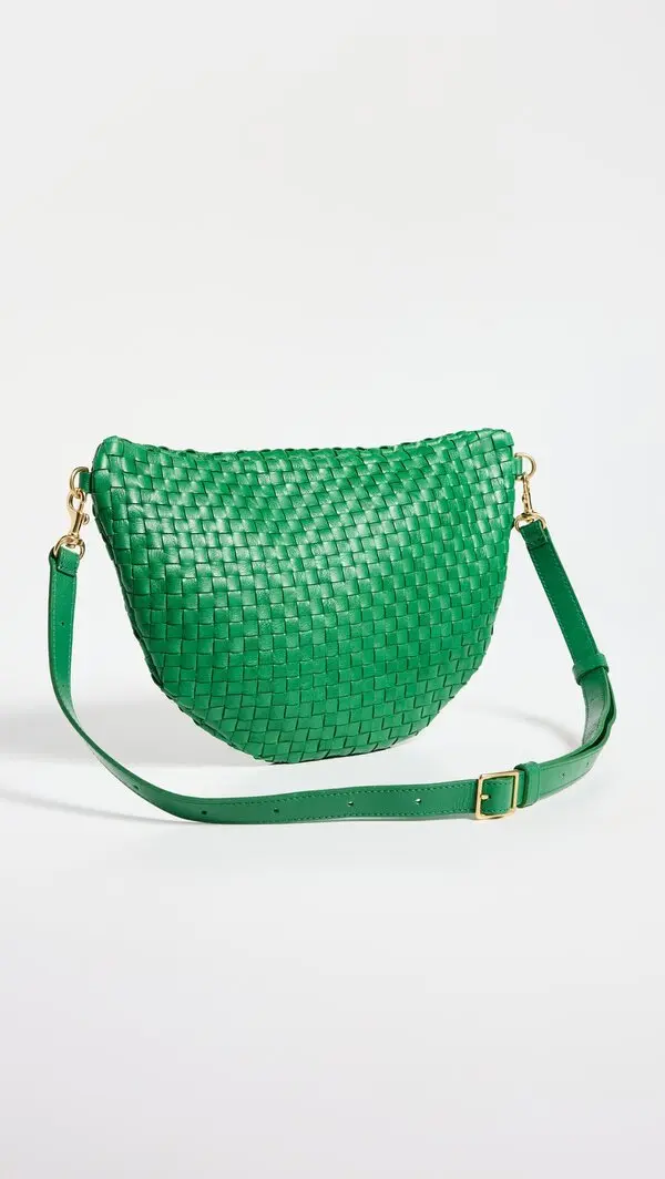 Clare V. Grande Fanny Pack In Woven Leather - Grass Woven Checker
