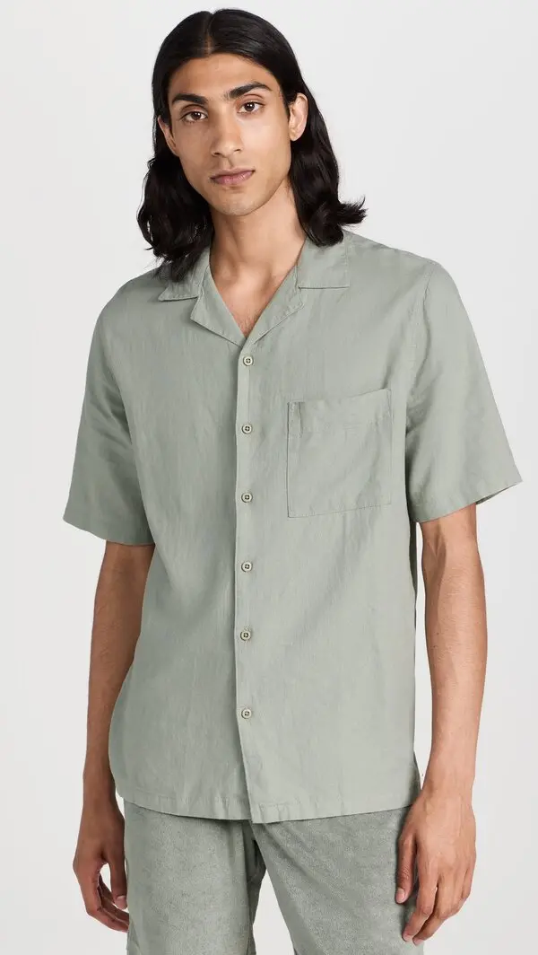 Onia Air Linen Convertible Vacation Shirt - Sage