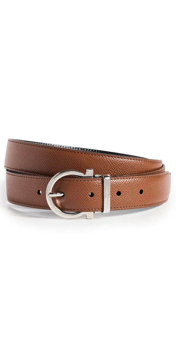 FERRAGAMO Single Gancio Reversible Leather Belt - Radica/nero