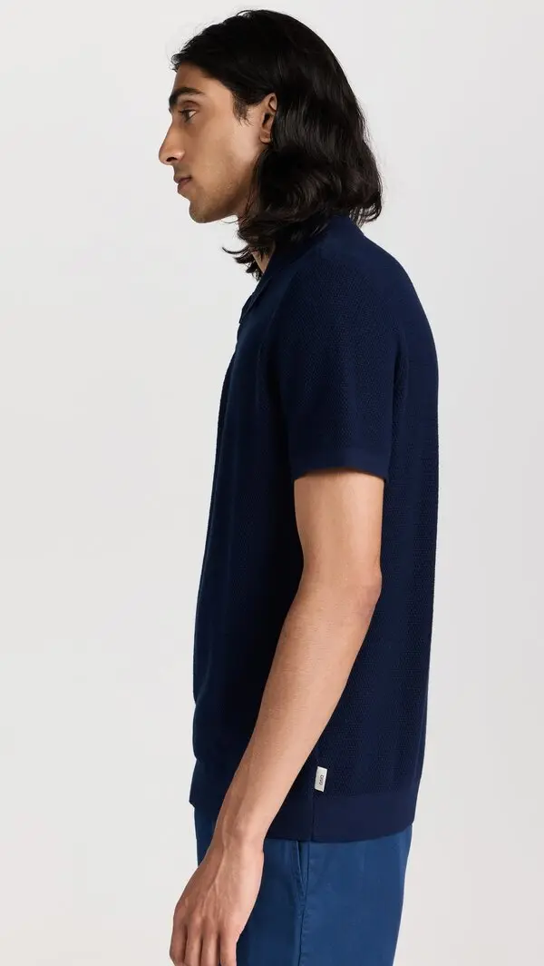 Onia Cotton Textured Knit Polo - Deep Navy
