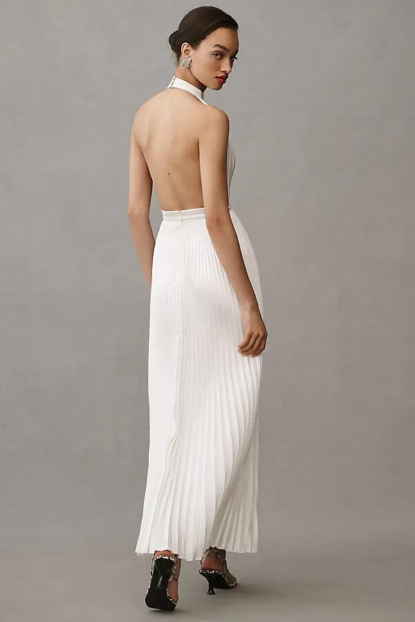 Maxi Dress Halter Neck Pleated Midi Dress By Anthropologie Pleated Halter  Midi Dress Anthropologie