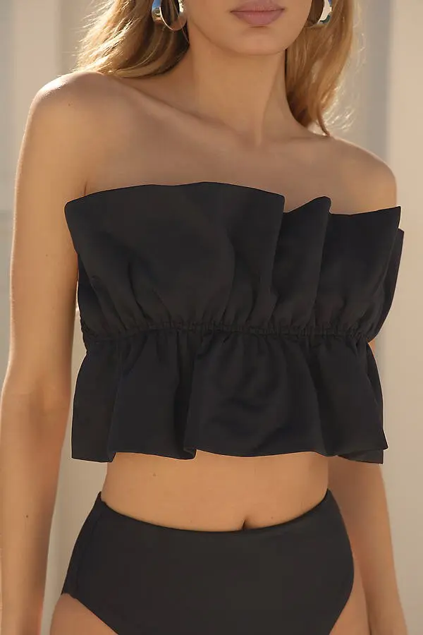 CELANDINE Mari Ruffle Bandeau Bikini Top - Black