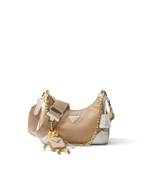 Prada Re-edition 2005 Re-nylon And Saffiano Leather Bag With Charm - Brown