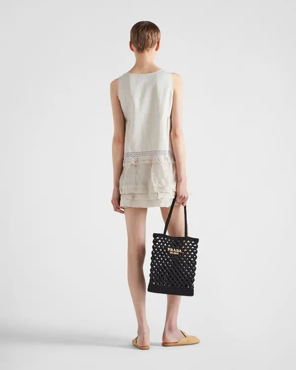 Prada Embroidered Linen And Silk Mini Dress - Natural | Editorialist