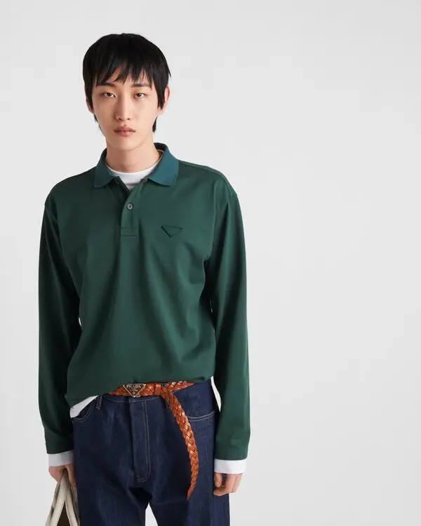 Prada Long-sleeved Cotton Polo Shirt