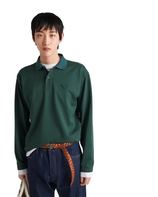 Prada Long-leeved Cotton Polo Hirt - Green