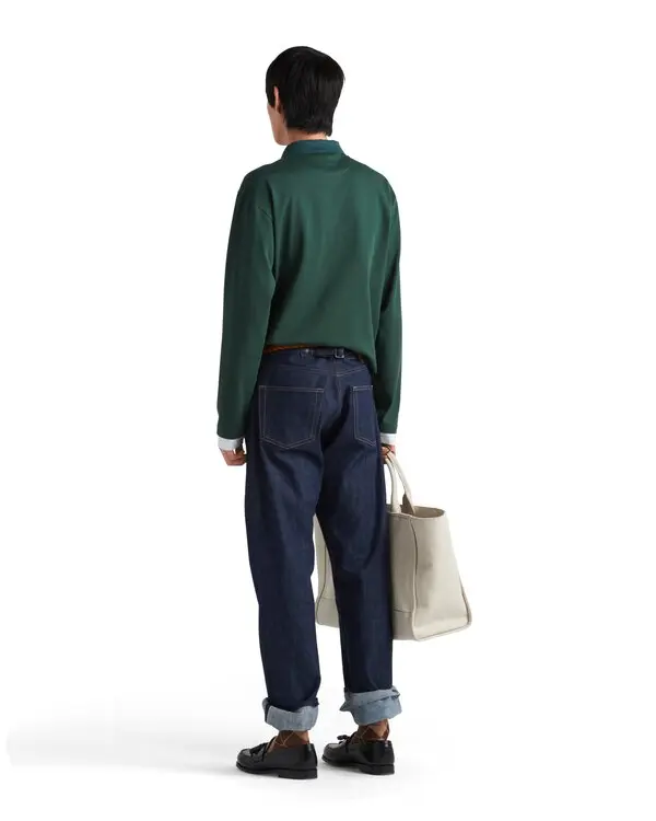 Prada Long-leeved Cotton Polo Hirt - Green