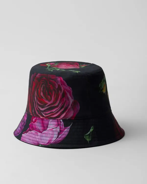Prada Reversible Printed Cotton Bucket Hat - Black  display picture 1