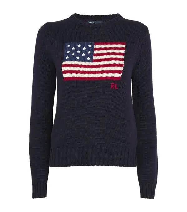 Polo Ralph Lauren Cotton American Flag Sweater - Navy