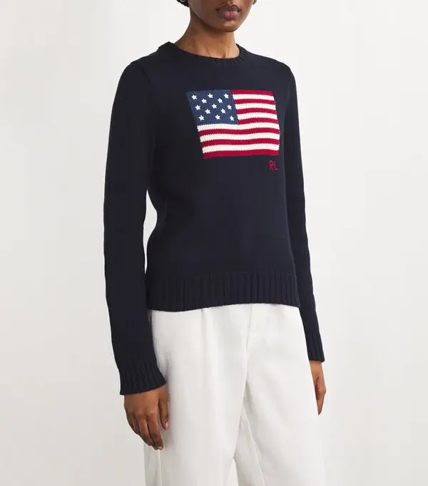 Polo Ralph Lauren Cotton American Flag Sweater - Navy