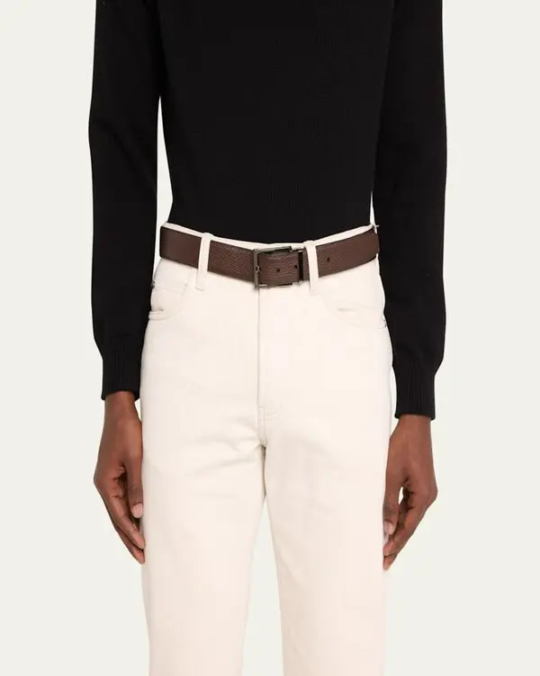 FERRAGAMO Double Adjustable Square-buckle Leather Belt