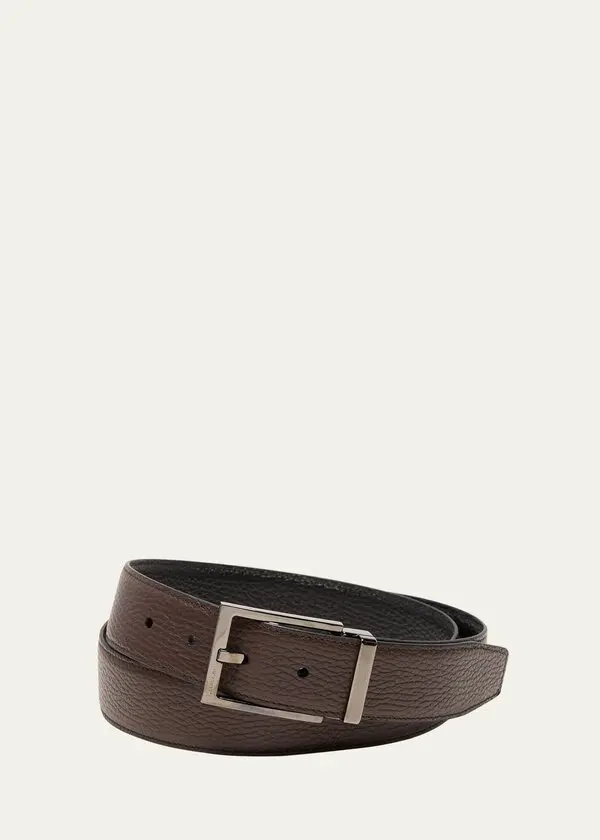 FERRAGAMO Double Adjustable Square-buckle Leather Belt
