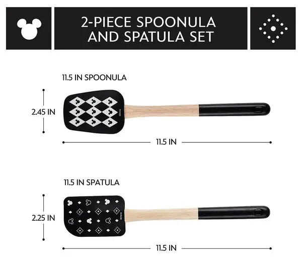 Disney Home Monochrome Spatula & Spoonula 2 Pie Ce Set