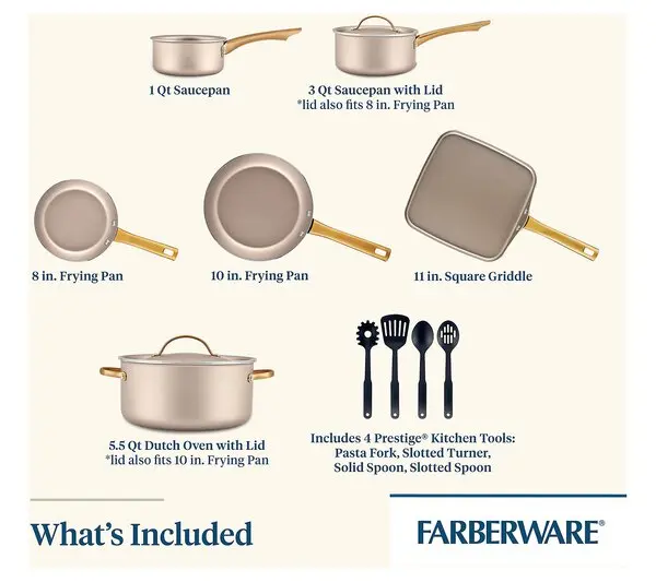 FARBERWARE Radiant 12- Piece Nonstick Cookware T With Tools