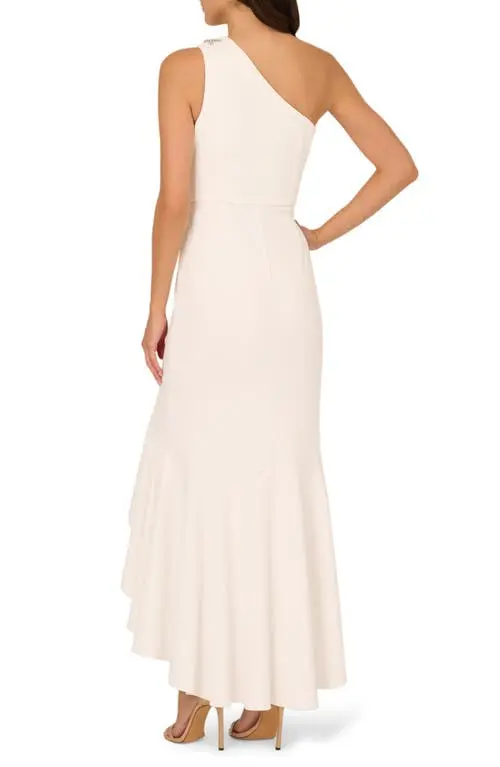 Adrianna Papell Beaded One-shoulder Crepe Gown - Ivory