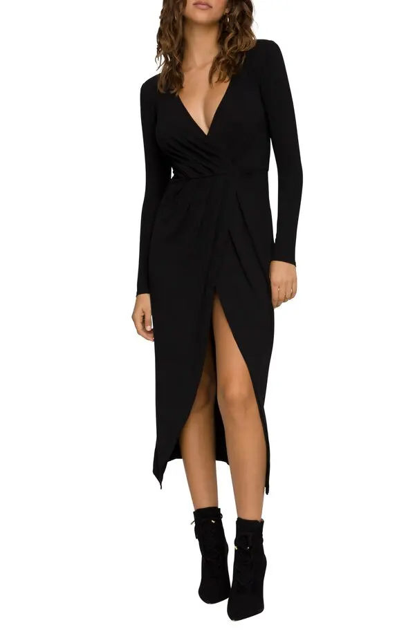 Good American Long Sleeve Wrap Dress In Black - 54% Off | Editorialist