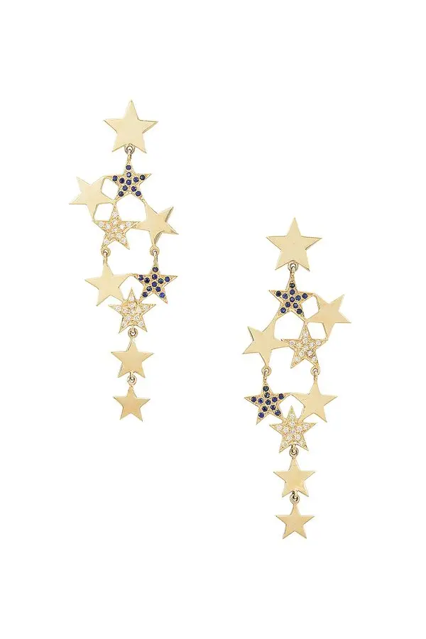 Siena Jewelry Star Dangle Earrings - 14k Yellow Gold  Diamond  & Sapphire