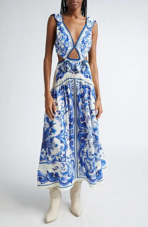 farm rio dress blue and white Off-White Blue Foliage Maxi Dress – FARM Rio