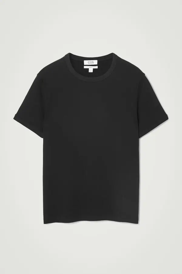 Cos Slim Ribbed Cotton T-shirt - Black