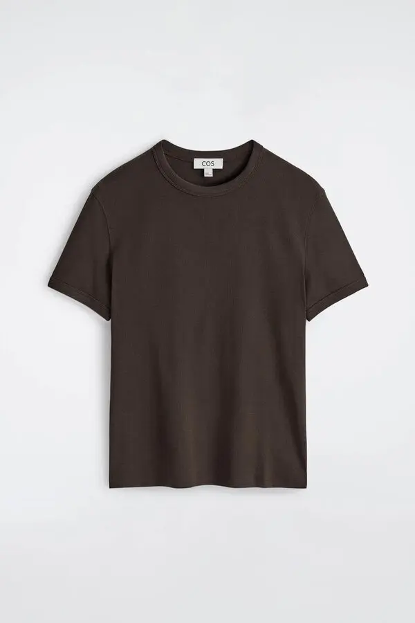 Cos Slim Ribbed Cotton T-shirt - Brown