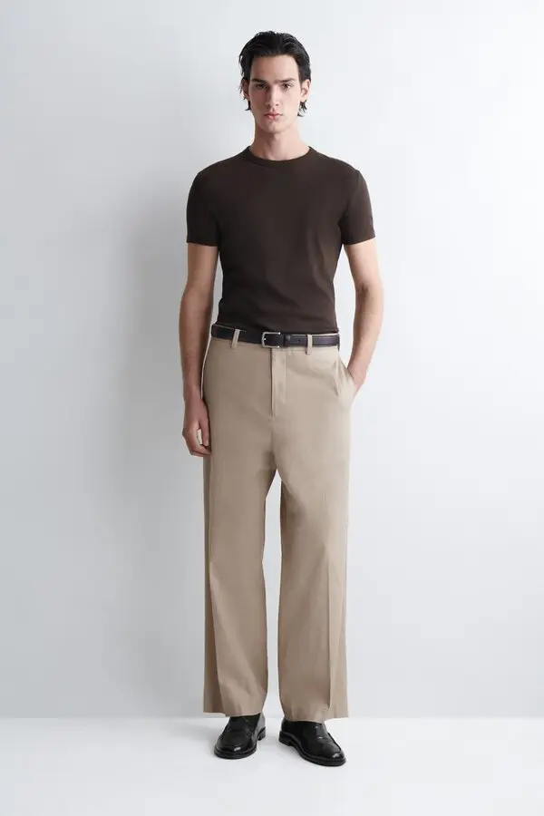 Cos Slim Ribbed Cotton T-shirt - Brown