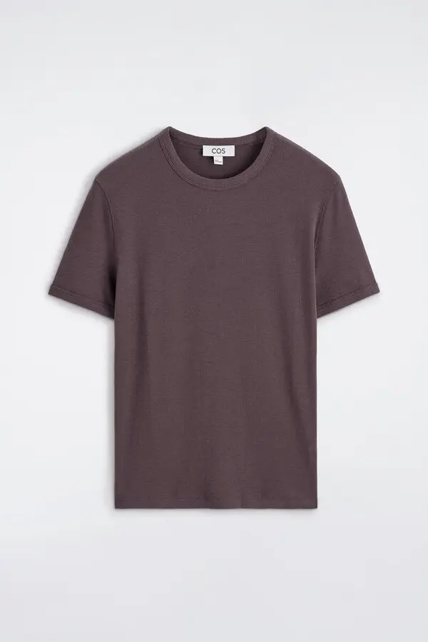 Cos Slim Ribbed Cotton T-shirt - Brown