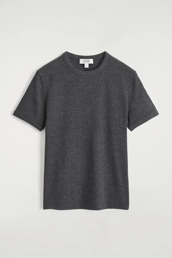 Cos Slim Ribbed Cotton T-shirt - Gray