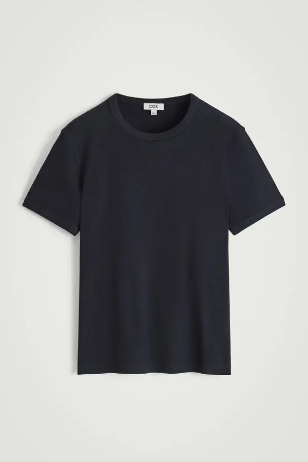 Cos Slim Ribbed Cotton T-shirt - Navy