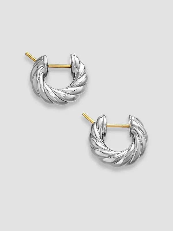 David Yurman Sculpted Cable Hoop Earrings In Sterling 14.4mm