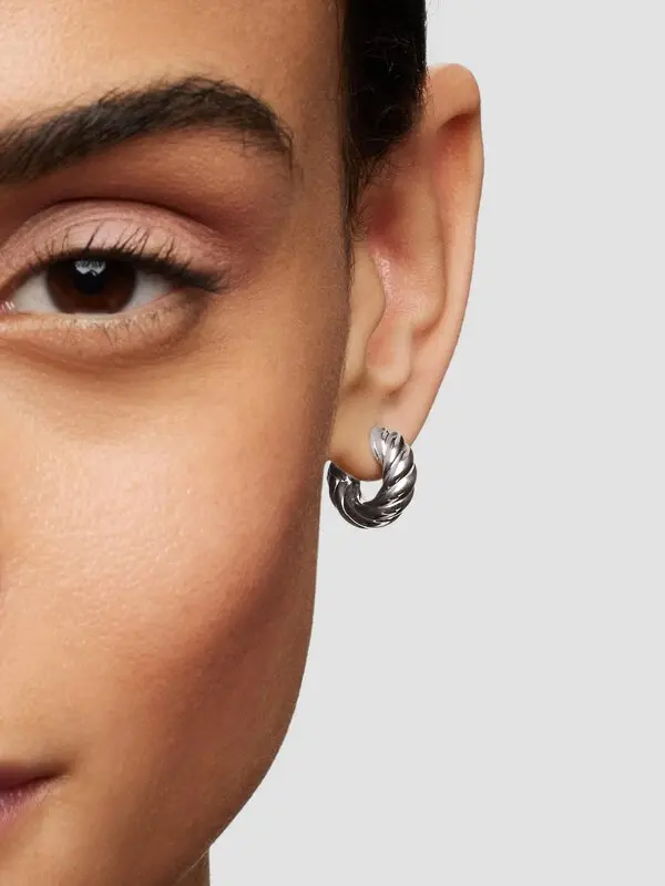 David Yurman Sculpted Cable Hoop Earrings In Sterling 14.4mm